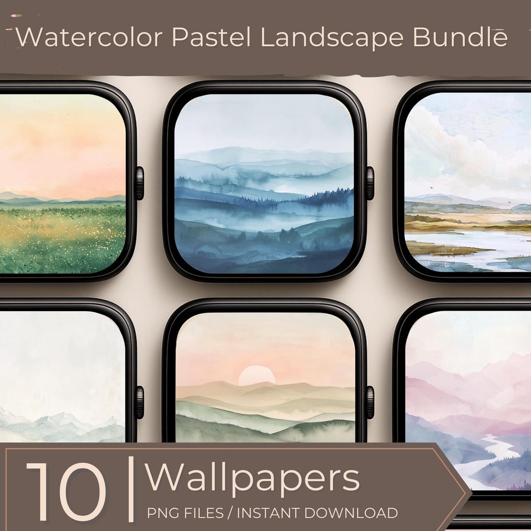 Watercolor Pastel Landscape Apple Watch Wallpaper Bundle – 10 Scenic ...