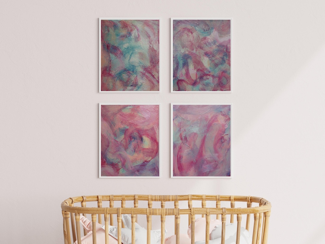 Vibrant Contemporary Quadriptych Wall Art, Printable Abstract Decor ...