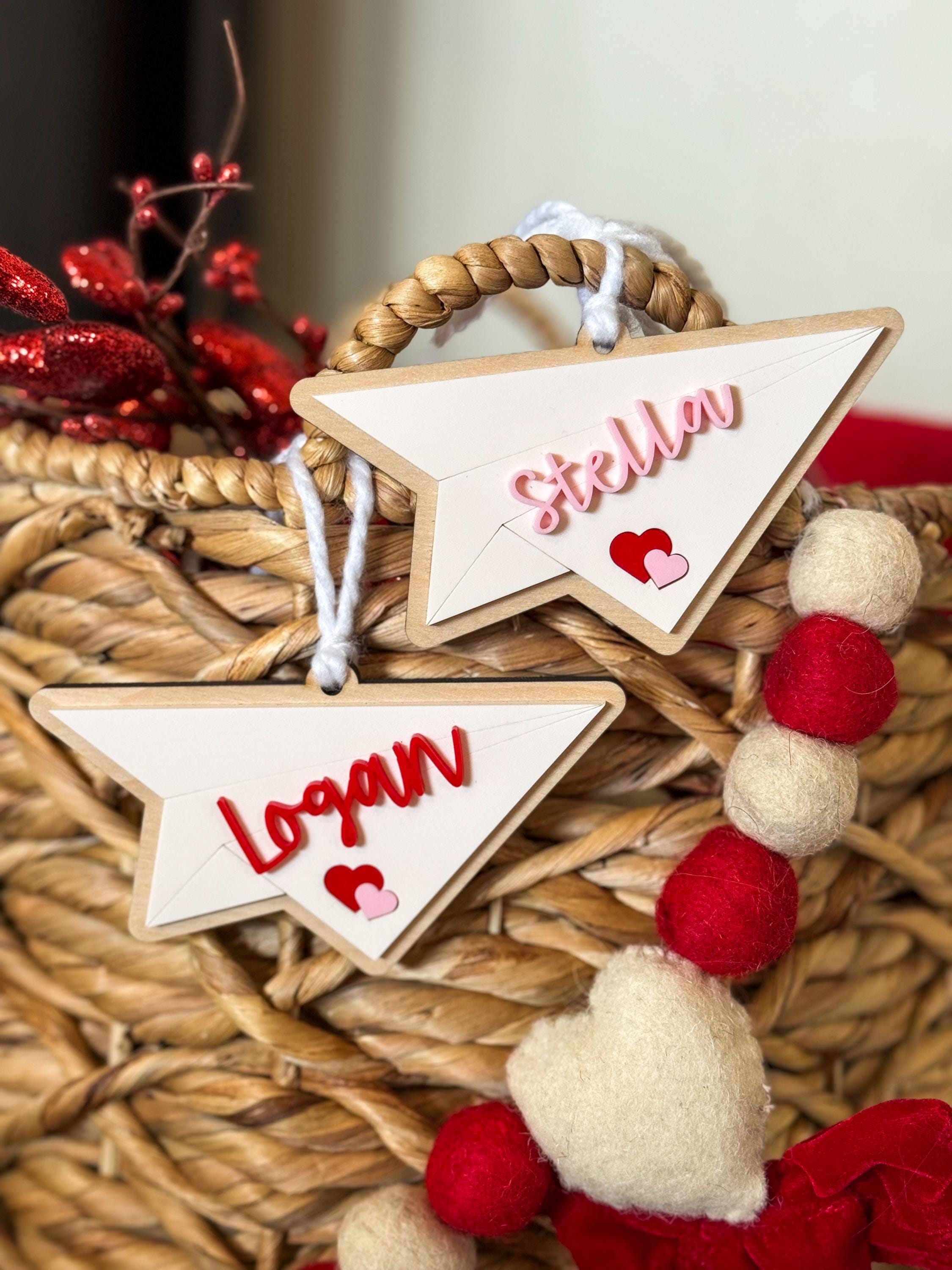 Paper Airplane Valentines Day Tag | Kids Gift Tag | Acrylic Name Tag ...