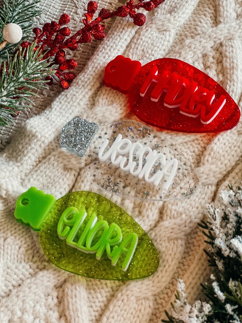 Personalized Christmas Light Tags | Kids Christmas Tag | Acrylic Name ...