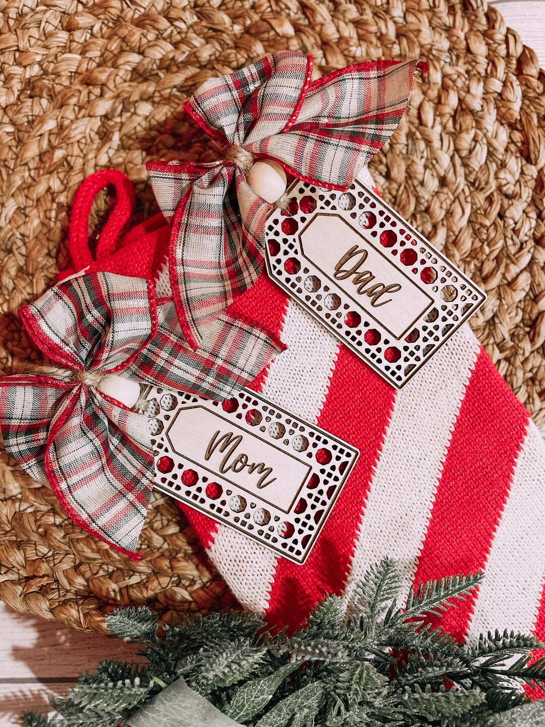 Rattan Stocking Tags Personalized Stocking Tags Laser Cut Stocking Tags ...