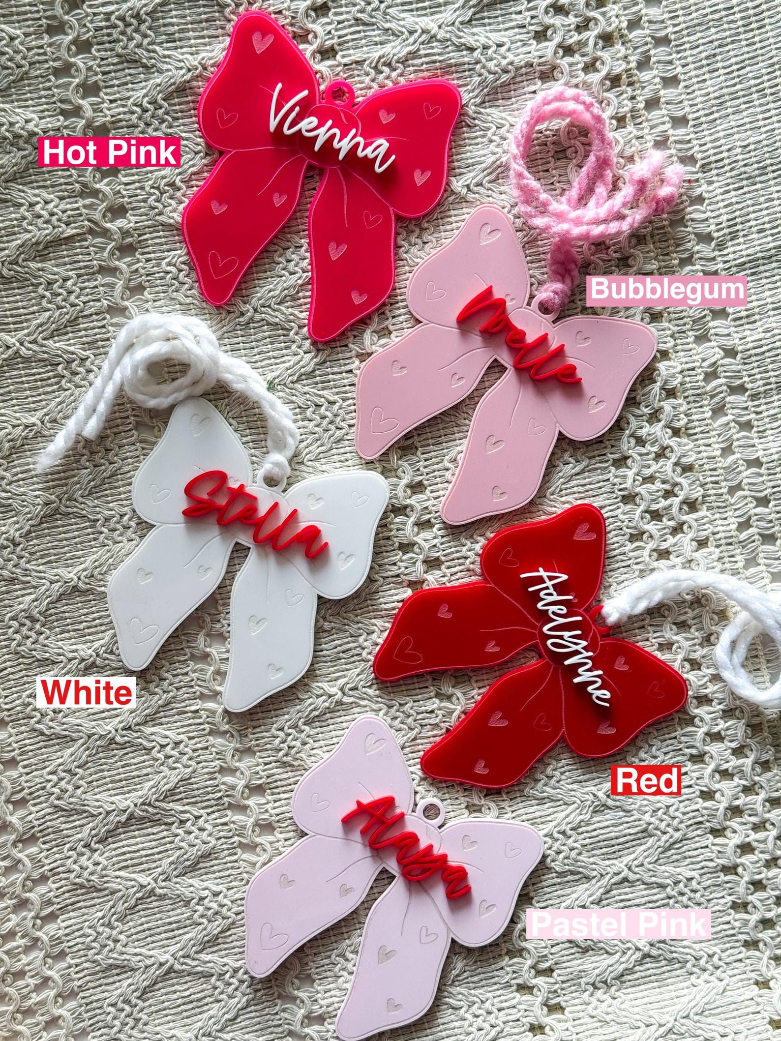 Valentines Day Bow Tag | Kids Gift Tag | Acrylic Name Tag | Valentines ...