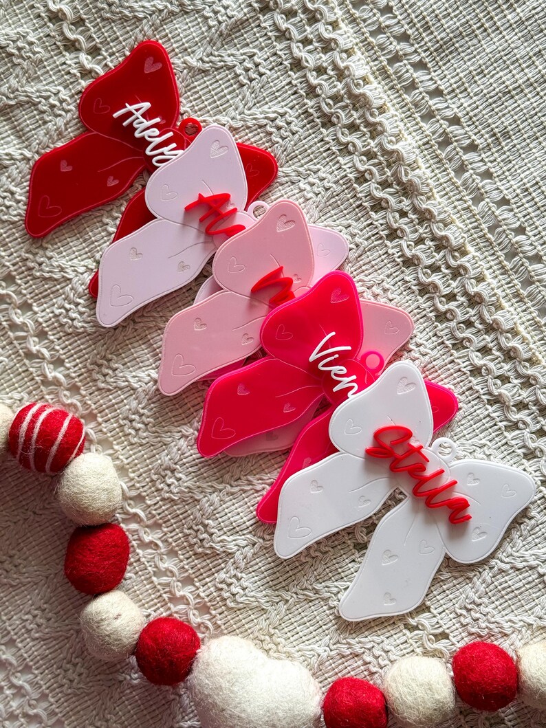 Valentines Day Bow Tag | Kids Gift Tag | Acrylic Name Tag | Valentines ...