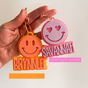 Personalized Backpack Tags | Retro Smiley Keychain | Keychains ...