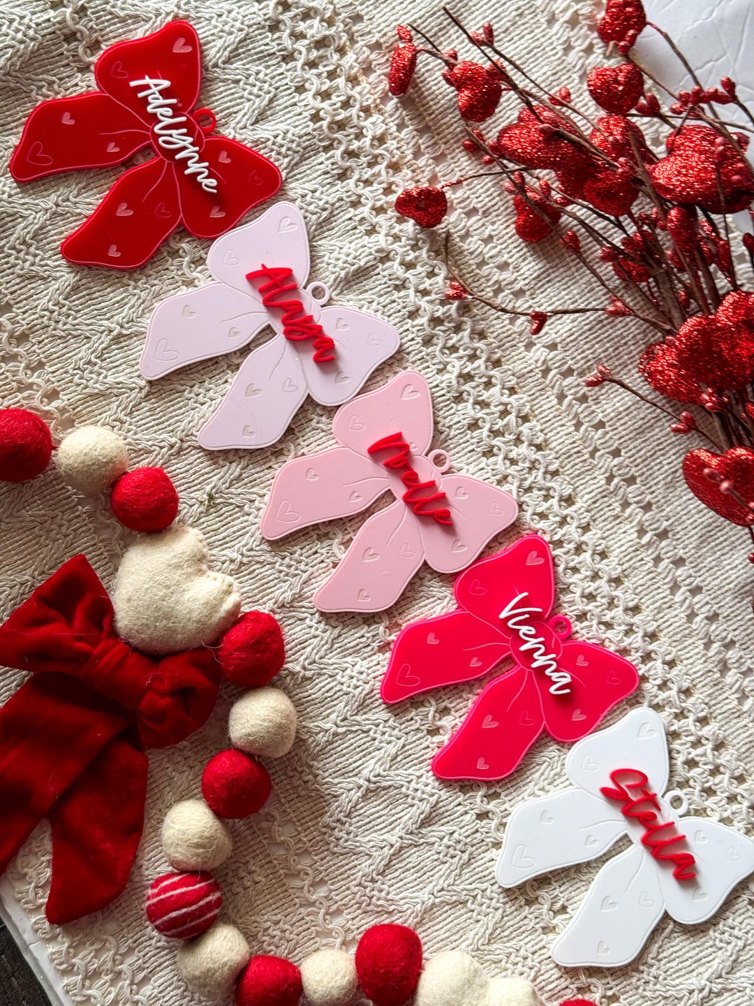 Valentines Day Bow Tag | Kids Gift Tag | Acrylic Name Tag | Valentines ...