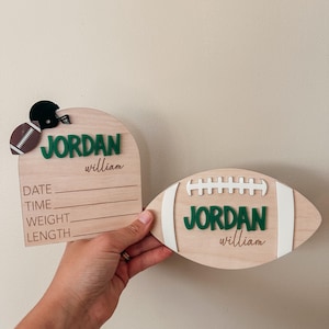Football Baby Announcement Sign With Birth Stats | Wood Sign for ...