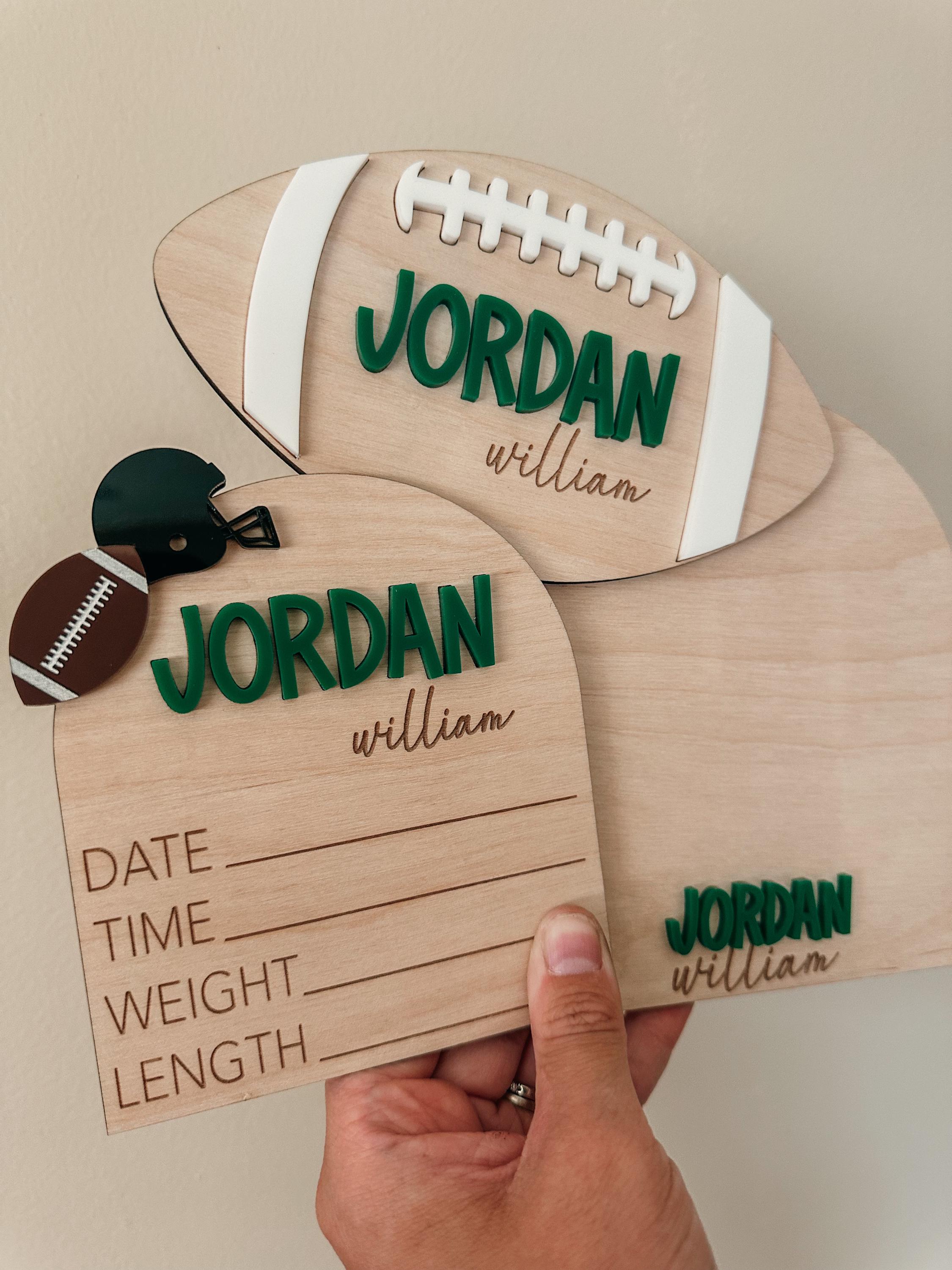 Football Baby Announcement Sign With Birth Stats | Wood Sign for ...