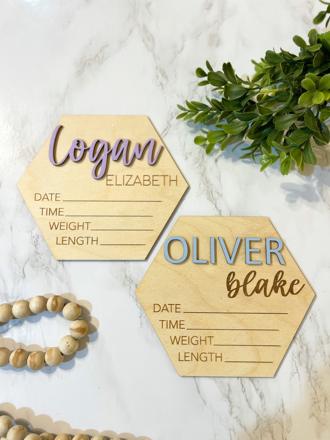 3D Hexagon Baby Announcement Sign With Birth Stats Wood Sign for Name ...