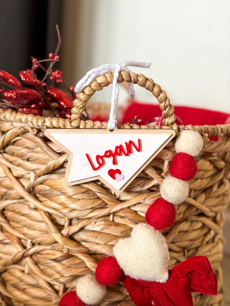 Paper Airplane Valentines Day Tag | Kids Gift Tag | Acrylic Name Tag ...