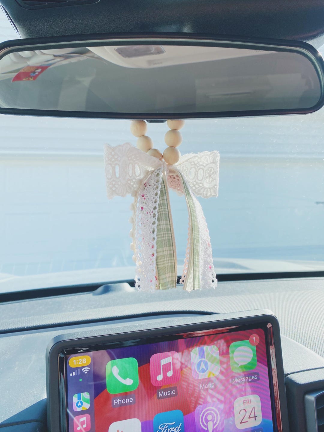 Car Charm Hanging Car Charm Shabby Chic Bow Car Charm Floral Rearview ...