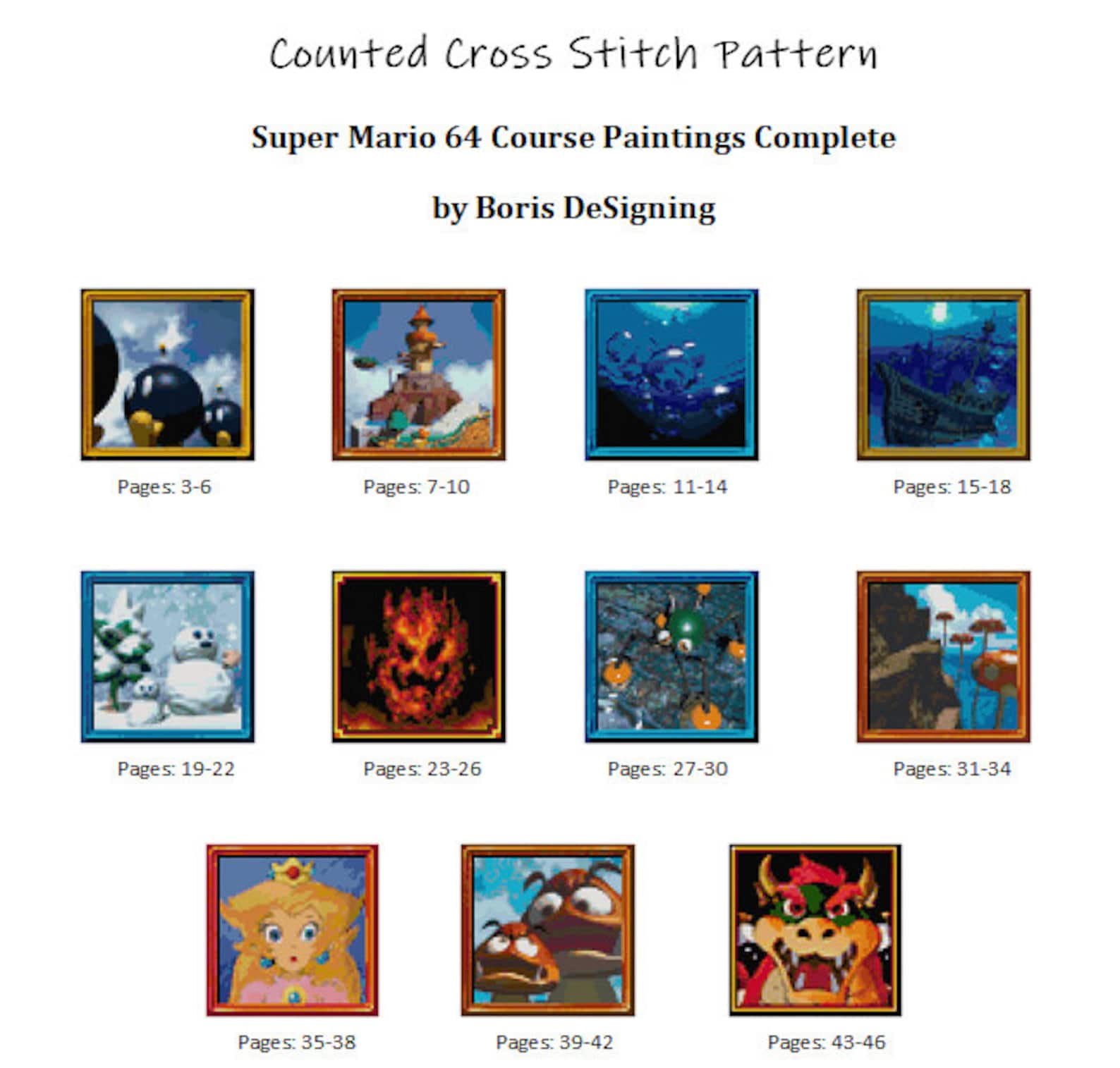All Courses Super Mario 64 Paintings Cross Stitch Pattern - Etsy Canada
