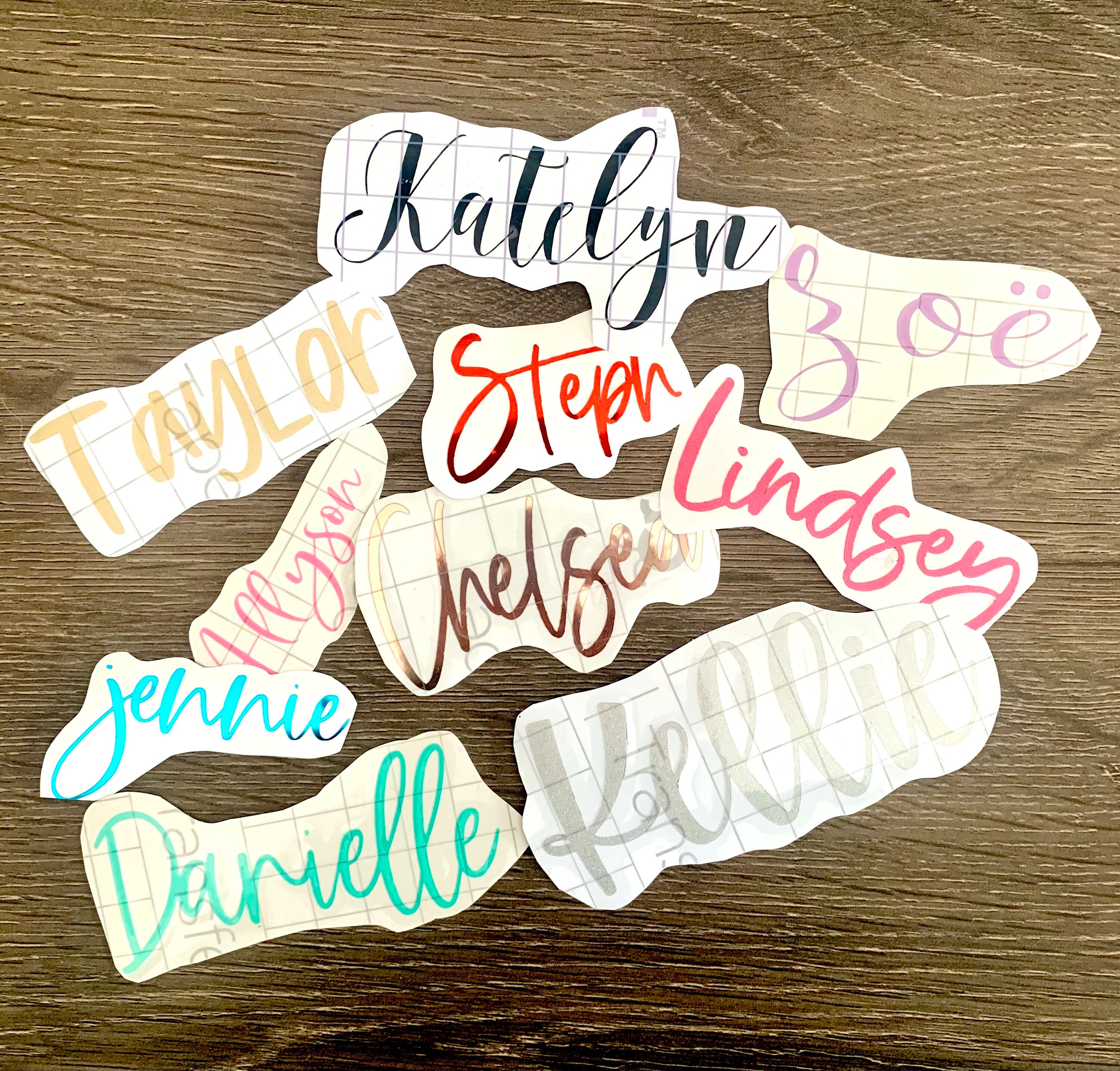 Personalized Vinyl Name Decals Calligraphy Foil Stickers For | Etsy