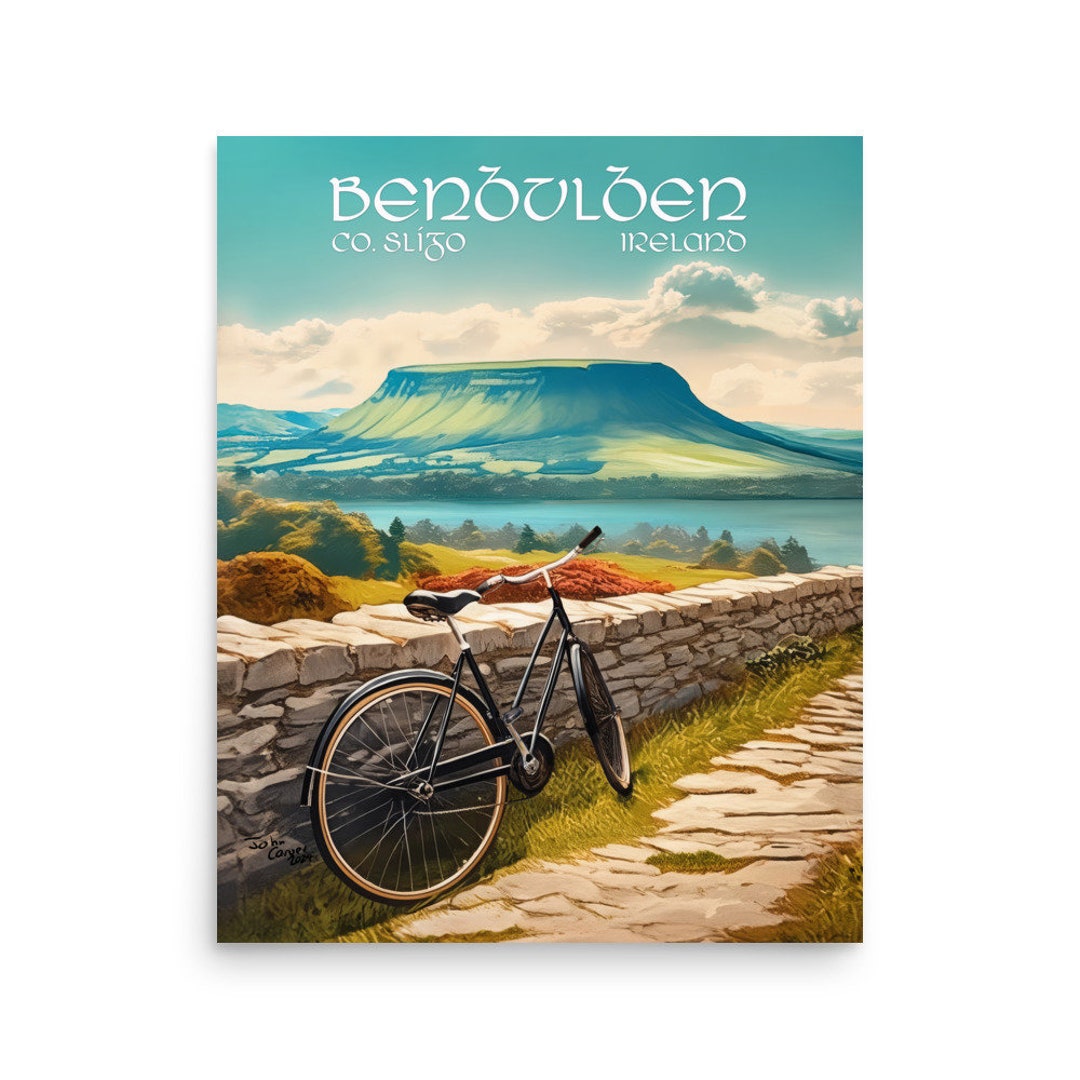Vintage Style Travel Poster - Benbulben and a Bike - Co. Sligo ...