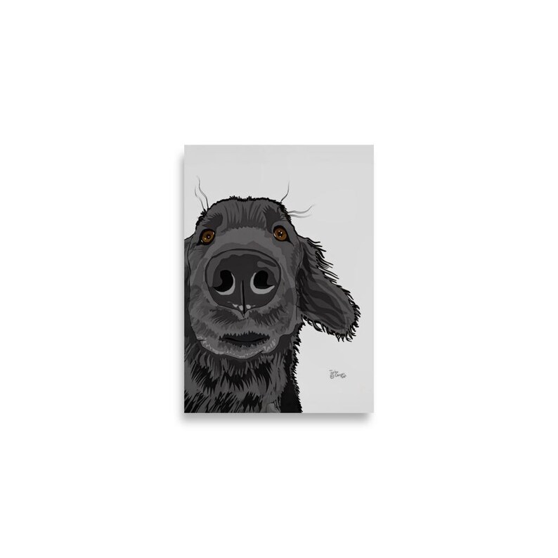 Pop Art Derpy Flat Coat Black Retriever Dog Poster Grey Background ...