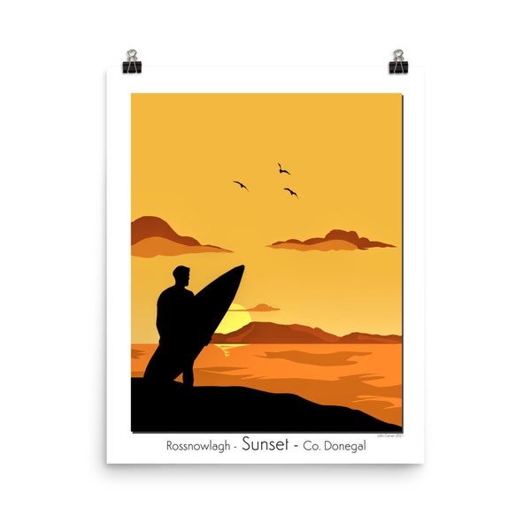 Surfer Sunset Wall Poster Vintage - Etsy