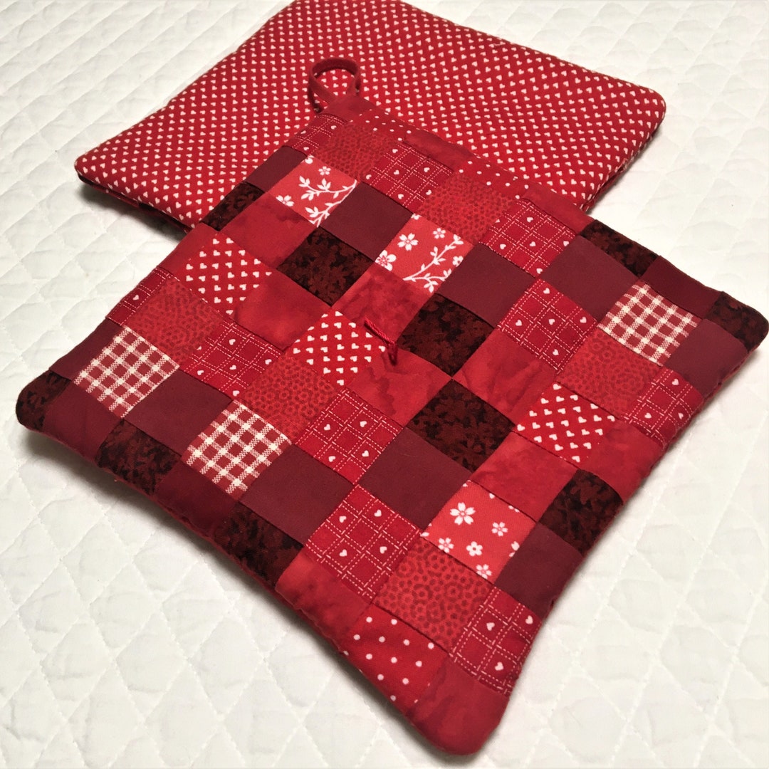 Red Patchwork Thick Pot Holder - Etsy