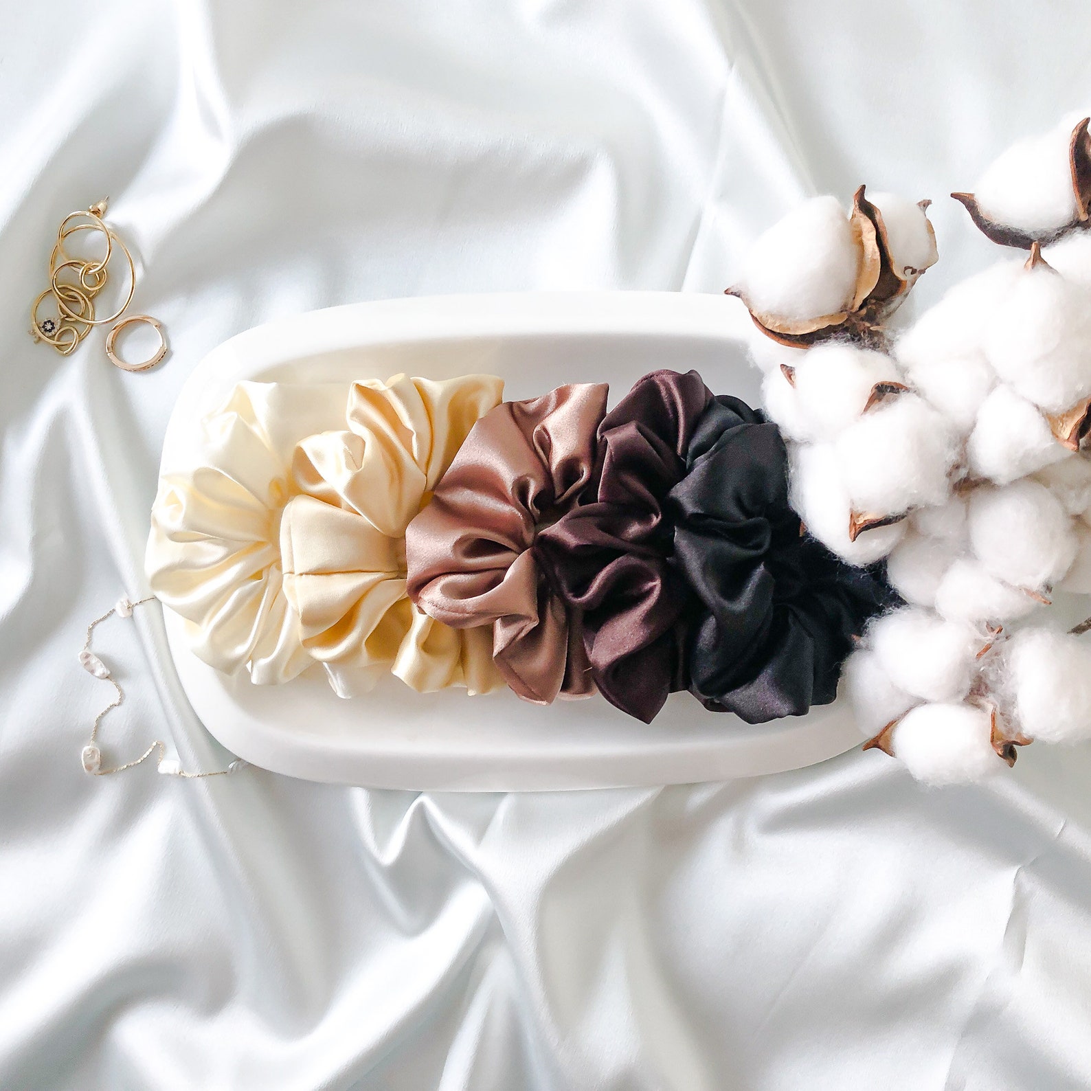 Neutral Tones Silk Satin Scrunchie Set | Brown Silk Scrunchy Pack ...