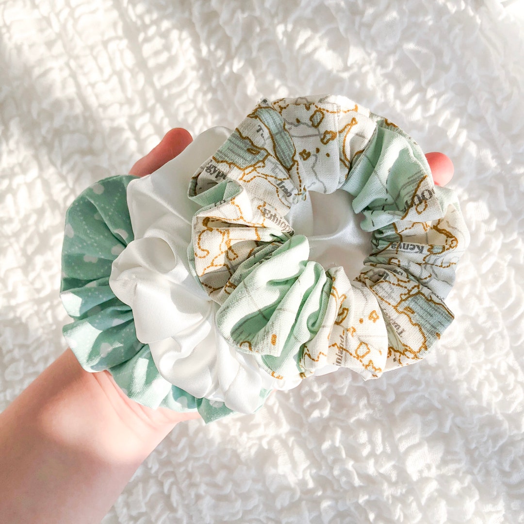 Mint World Map Scrunchie Set World Map Scrunchy White & Blue Silk and ...