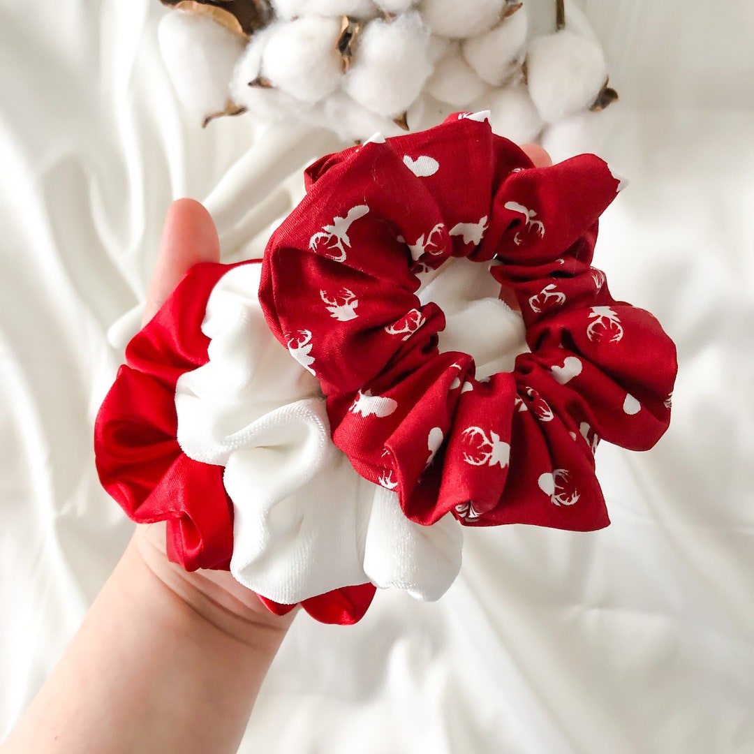Red Satin Scrunchie Set - Silk Satin, Velvet, and Cotton Scrunchy ...