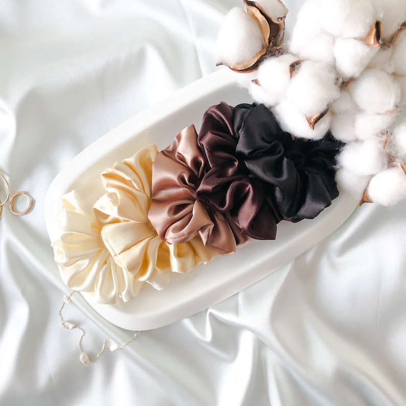 Neutral Tones Silk Satin Scrunchie Set | Brown Silk Scrunchy Pack ...