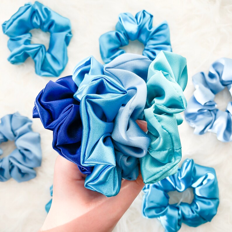 Blue Silk Scrunchie Set | Silk Satin Scrunchy Pack | Luxury 90s ...