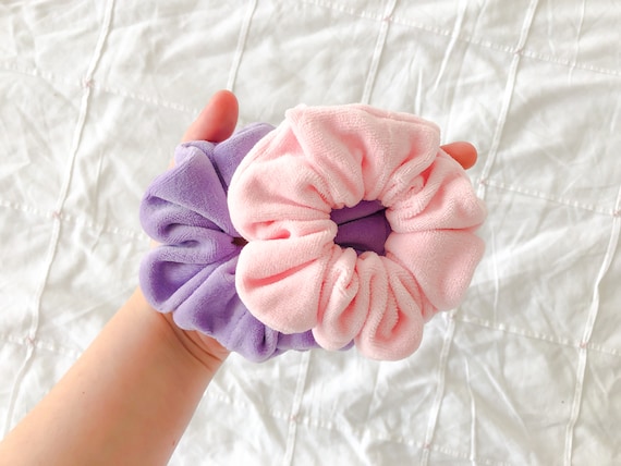 Towel Scrunchie in Pink and Purple Soft Bath Scrunchy | Etsy