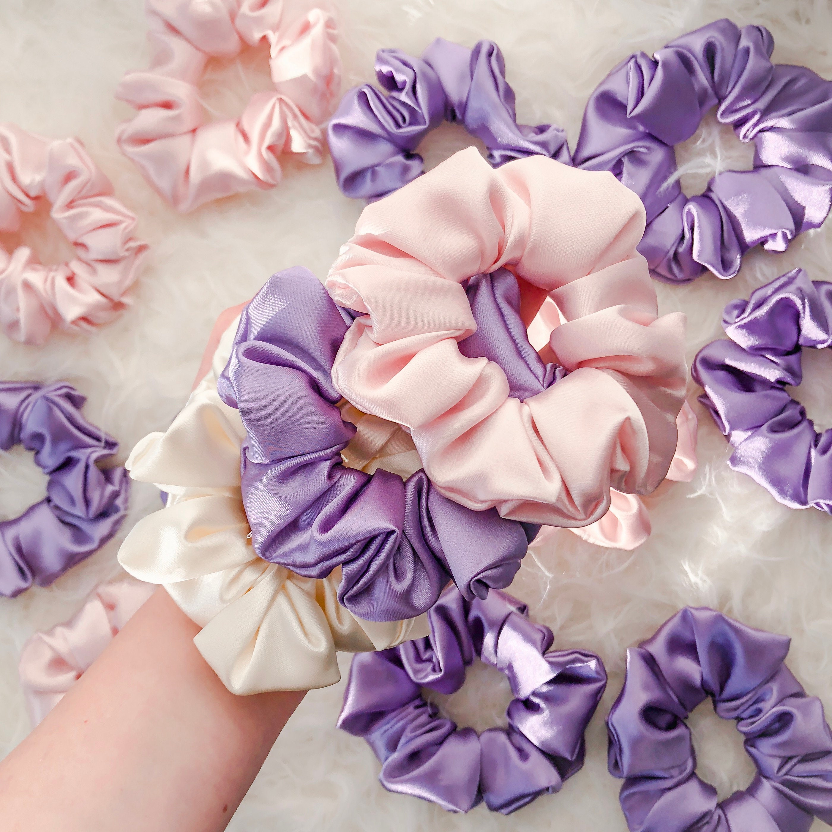 Ballerina Silk Scrunchie Set Pink Purple and White Silk | Etsy