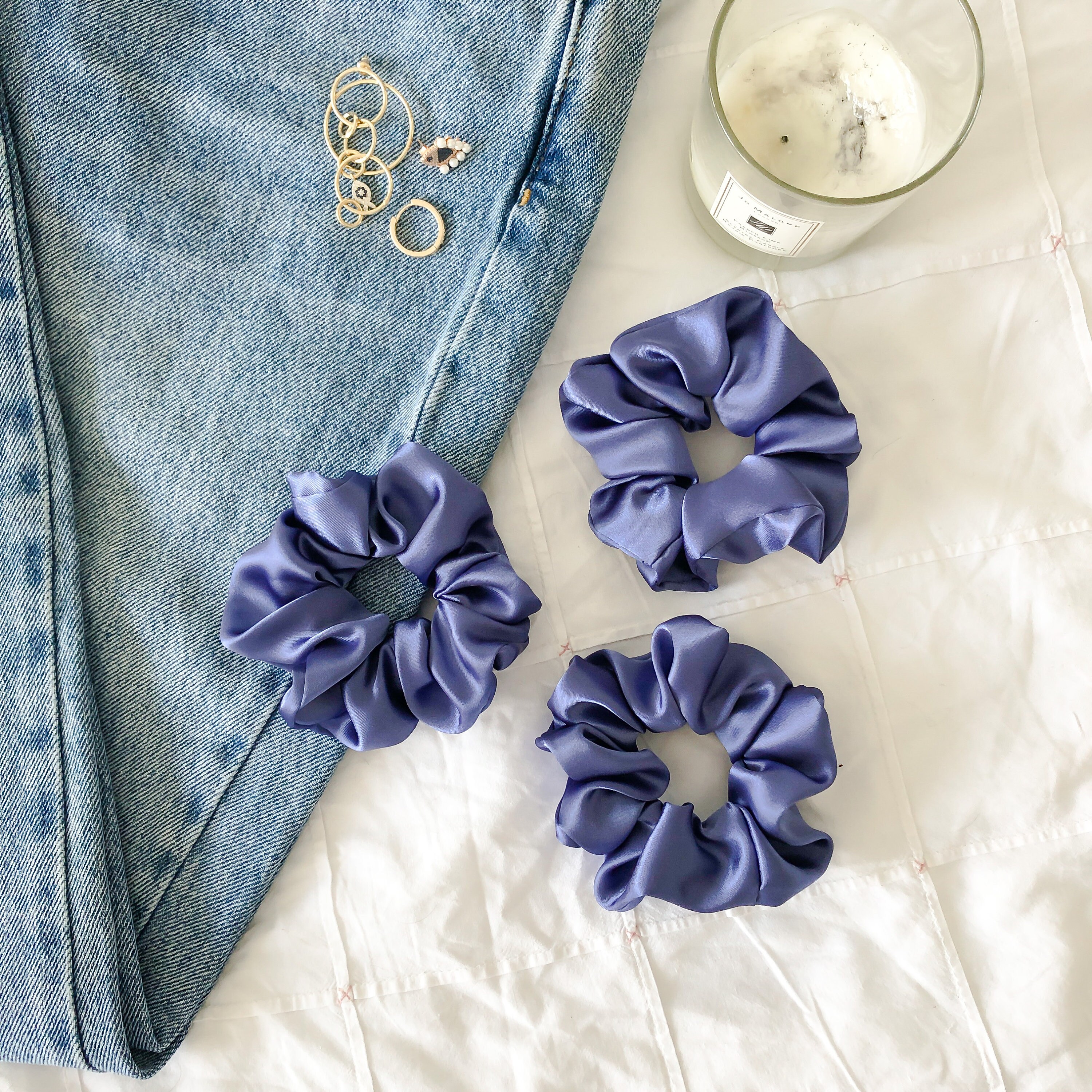 Silk Scrunchie in Prussian Blue | Blue Satin Scrunchy | Silk Hair Tie ...