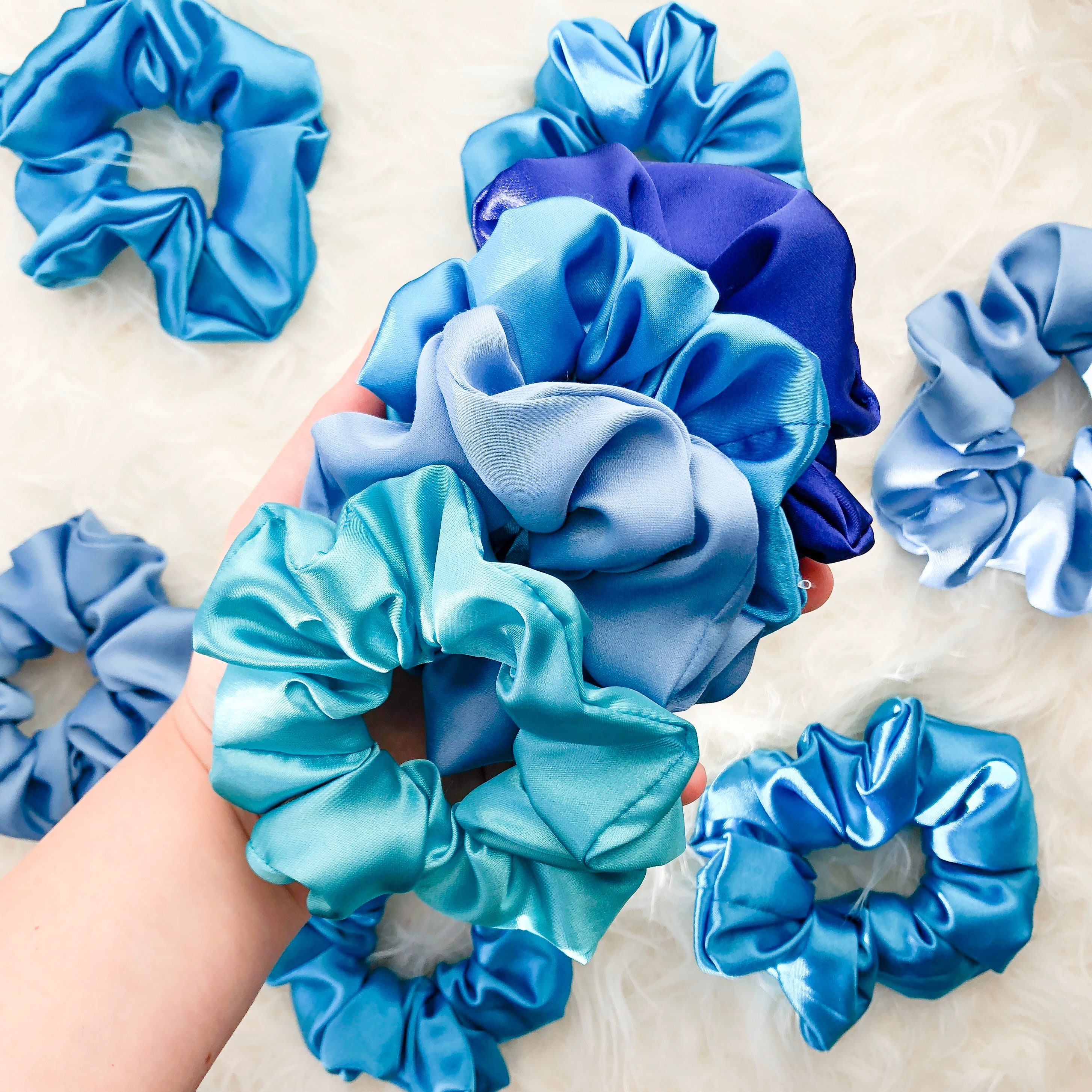 Blue Silk Scrunchie Set | Silk Satin Scrunchy Pack | Luxury 90s ...