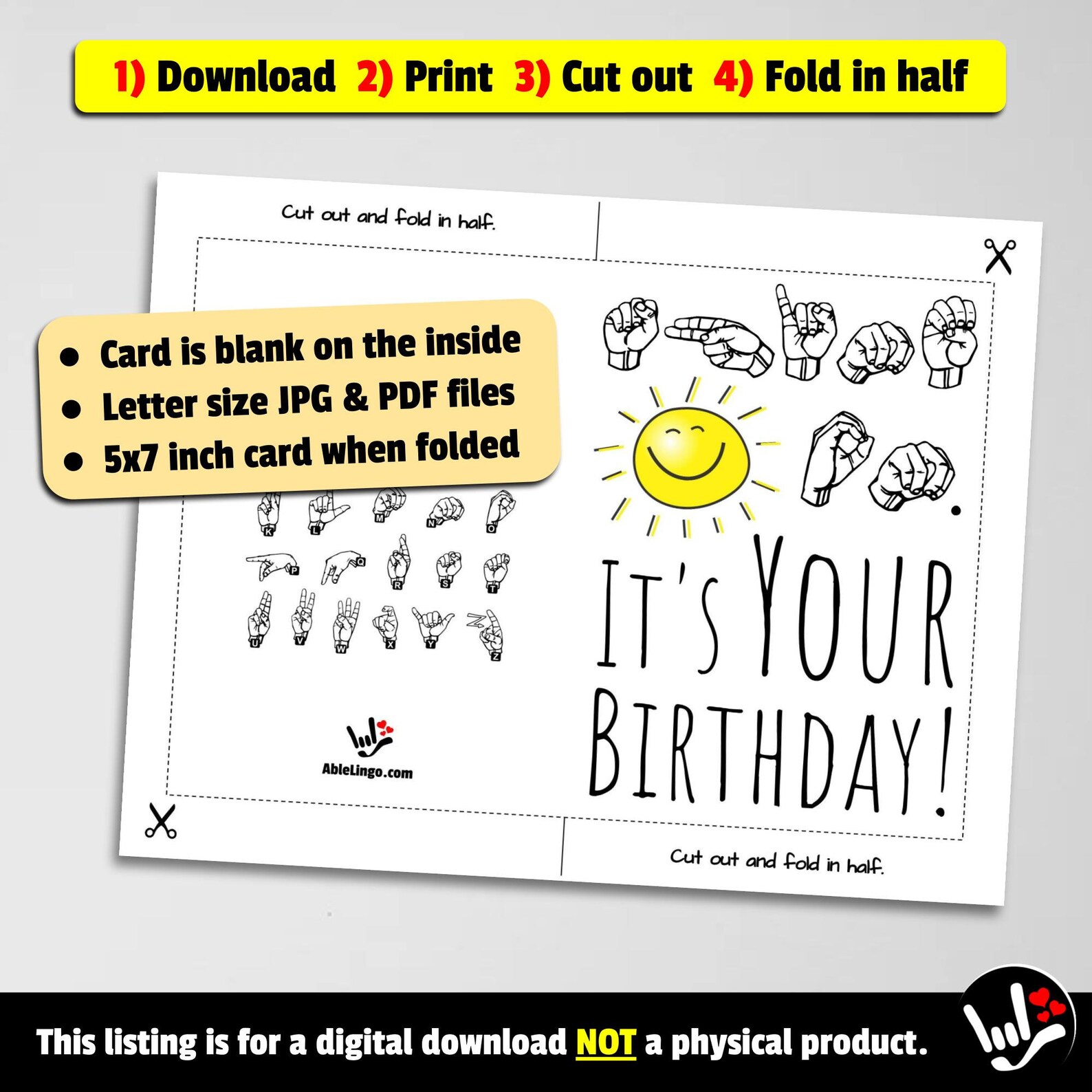 Printable ASL Birthday Card With ASL Alphabet FREE Envelope Template ...