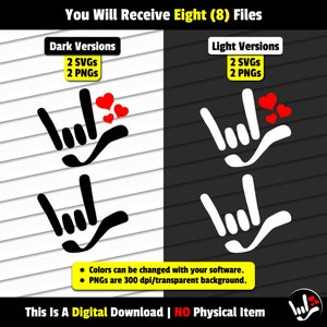 ASL SVG I Love You Ily Signs Svg Png Black White With/without Hearts ...