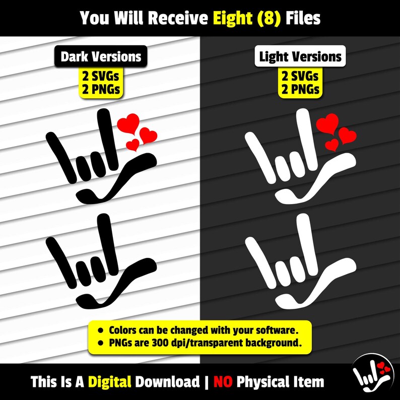 ASL SVG I Love You Ily Signs Svg Png Black White With/without Hearts ...