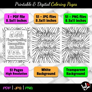 ASL Printable & Digital Coloring Pages 8.5x11 | Pdf Jpg Png | American ...