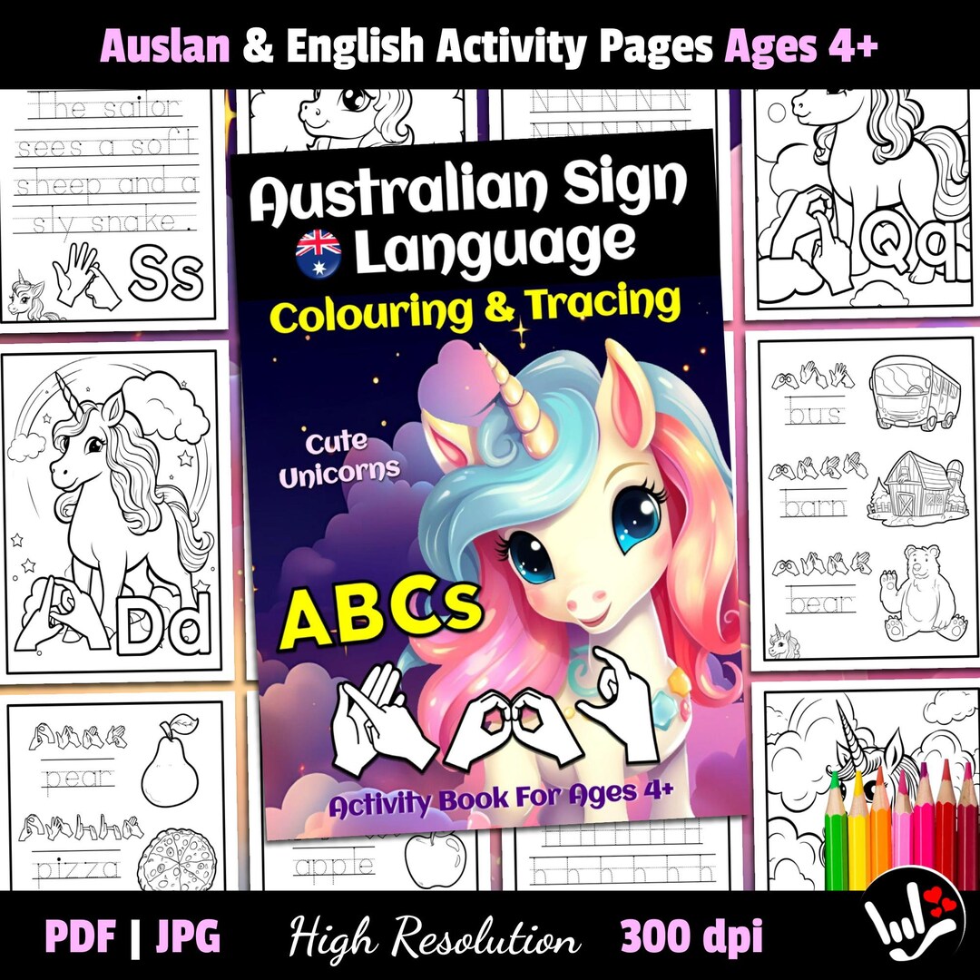 Cute Unicorns Auslan Alphabet Coloring Tracing Activity Pages ...
