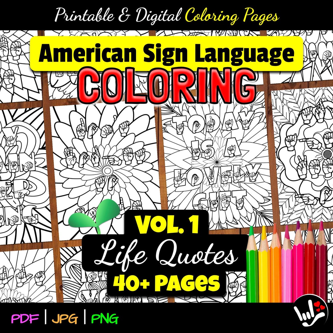 ASL Printable & Digital Coloring Pages 8.5x11 | Pdf Jpg Png | American ...