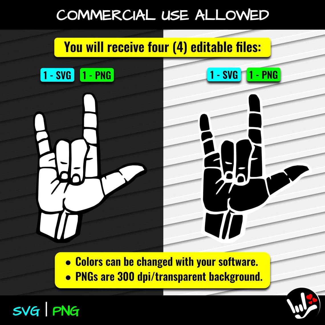 ASL SVG Sign Language I Love You ILY Black & White I Love - Etsy