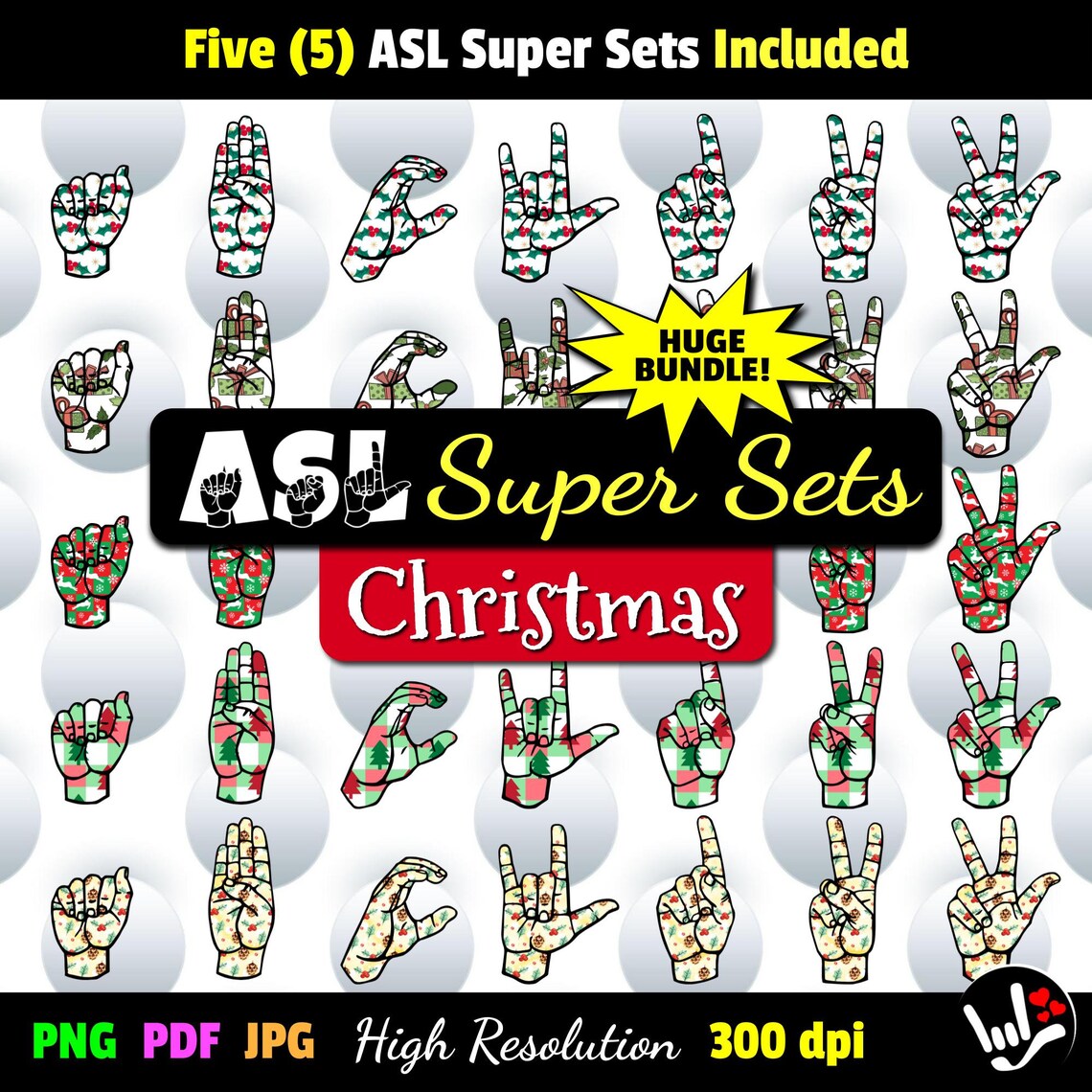 ASL Alphabet Numbers Ilys Christmas Super Sets | Clipart Charts Posters ...