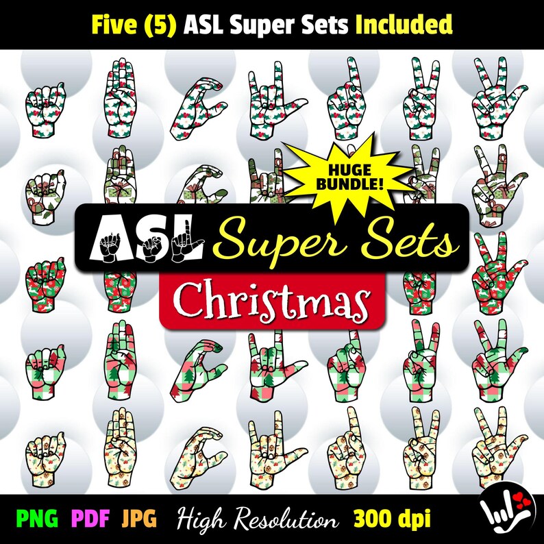 ASL Alphabet Numbers Ilys Christmas Super Sets | Clipart Charts Posters ...