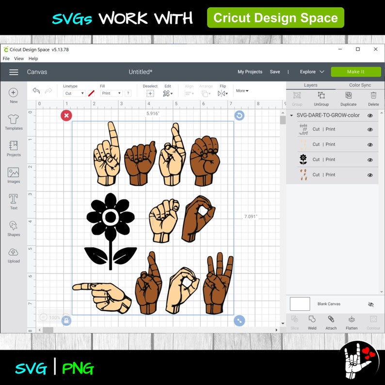 ASL SVG Dare to Grow Sign Language SVG Cut Files Printable American ...
