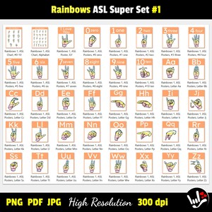 ASL Alphabet Numbers Ilys Rainbow Super Sets | Clipart Charts Posters ...