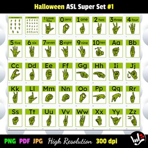 ASL Alphabet Numbers Ilys Halloween Super Sets | Clipart Charts Posters ...