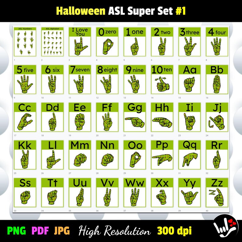 ASL Alphabet Numbers Ilys Halloween Super Sets Clipart - Etsy