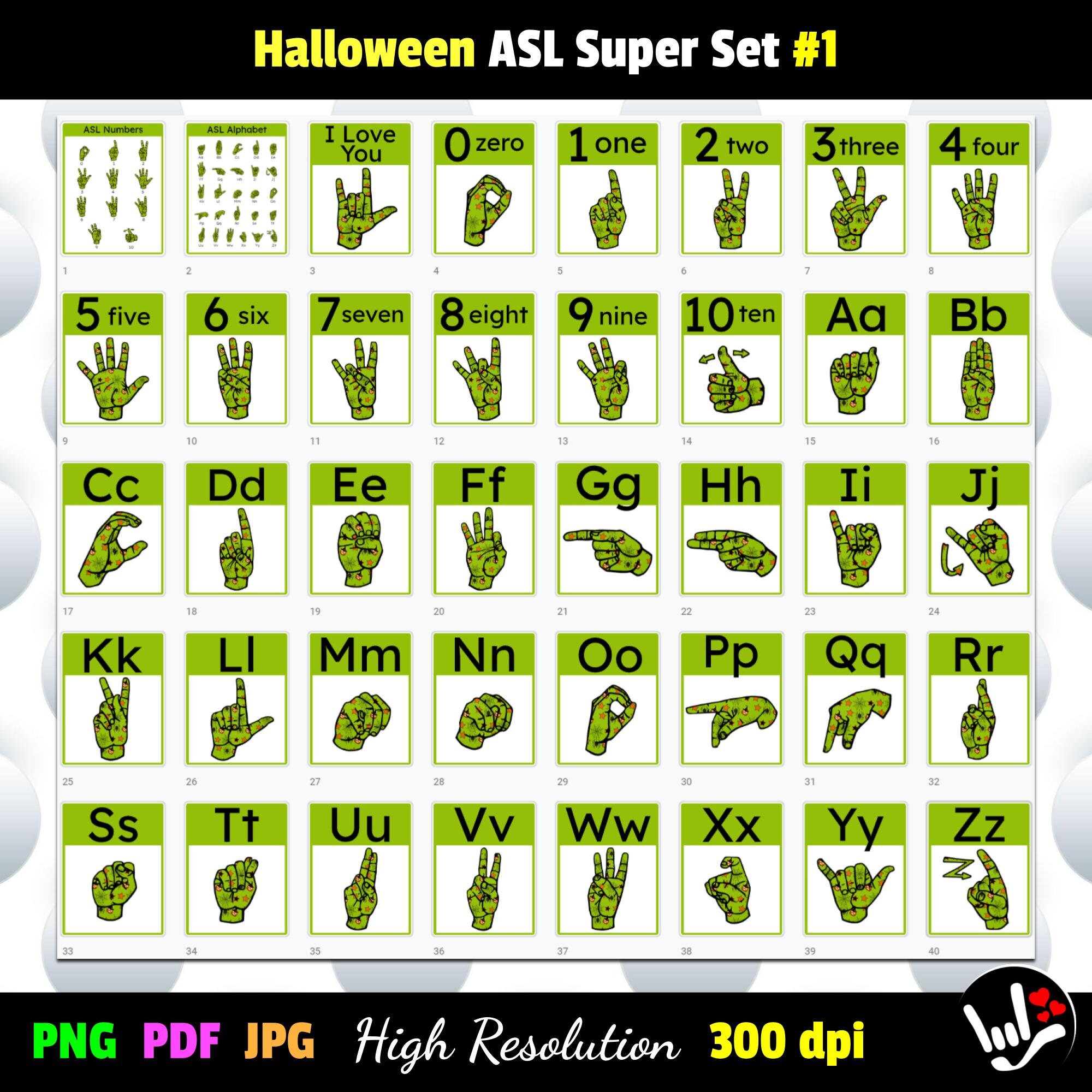 ASL Alphabet Numbers Ilys Halloween Super Sets Clipart - Etsy