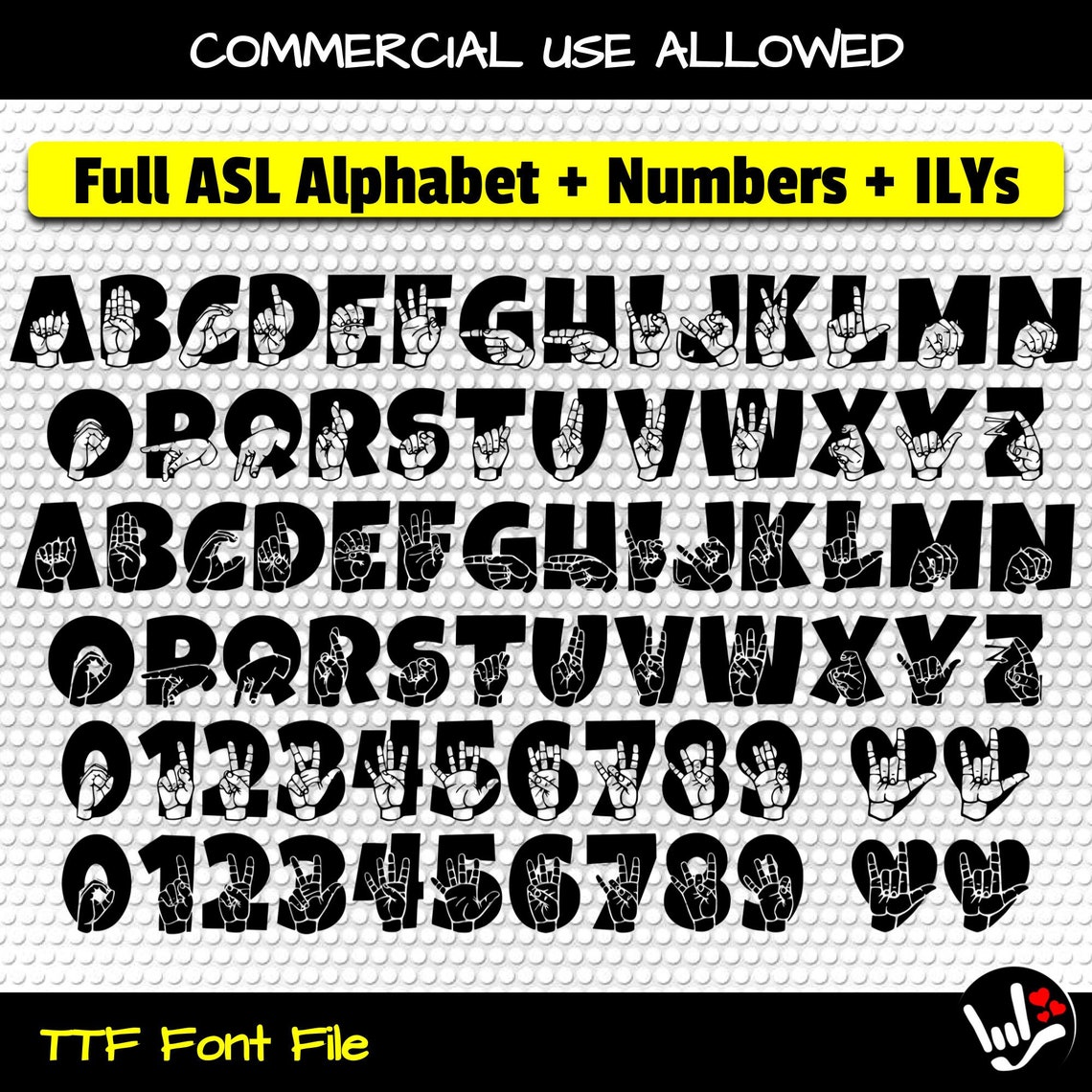 ASL Font TTF File Type Asl Letters & Numbers ILY Signs - Etsy