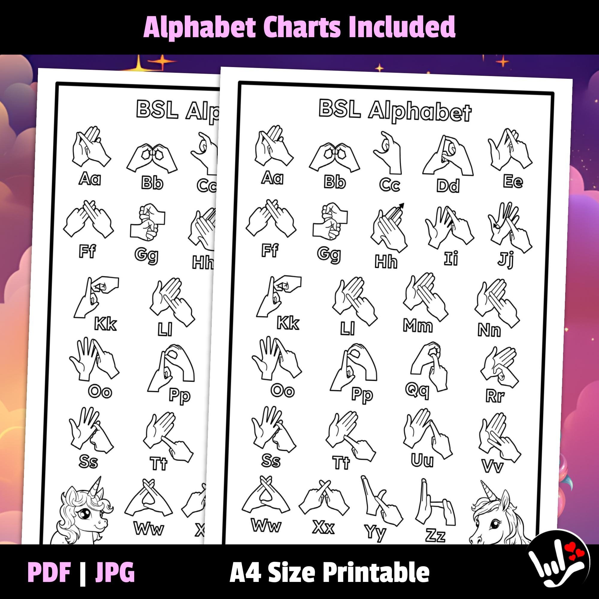 Cute Unicorns BSL Alphabet Coloring & Tracing Activity Pages - Etsy