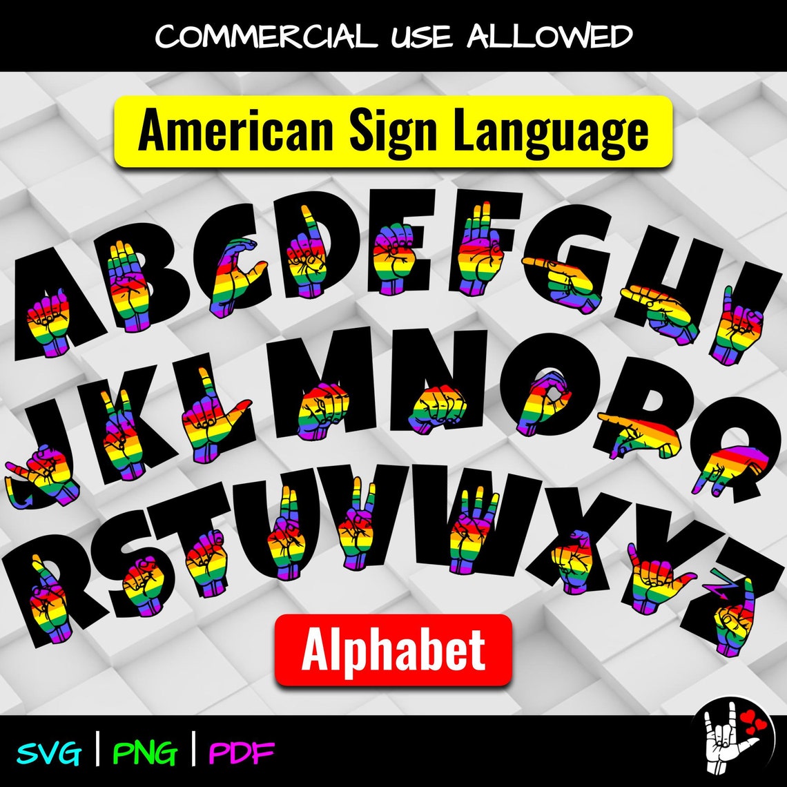 ASL SVG Rainbow Sign Language Alphabet SVG American Sign - Etsy