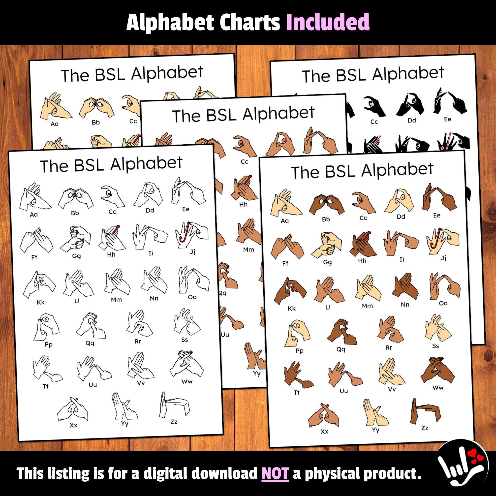 BSL Printable Alphabet Charts & Flashcards A4 Size BSL Auslan Alphabet ...