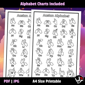 Unicorn Auslan Alphabet Coloring Pages | Sign Language Abcs (digital ...