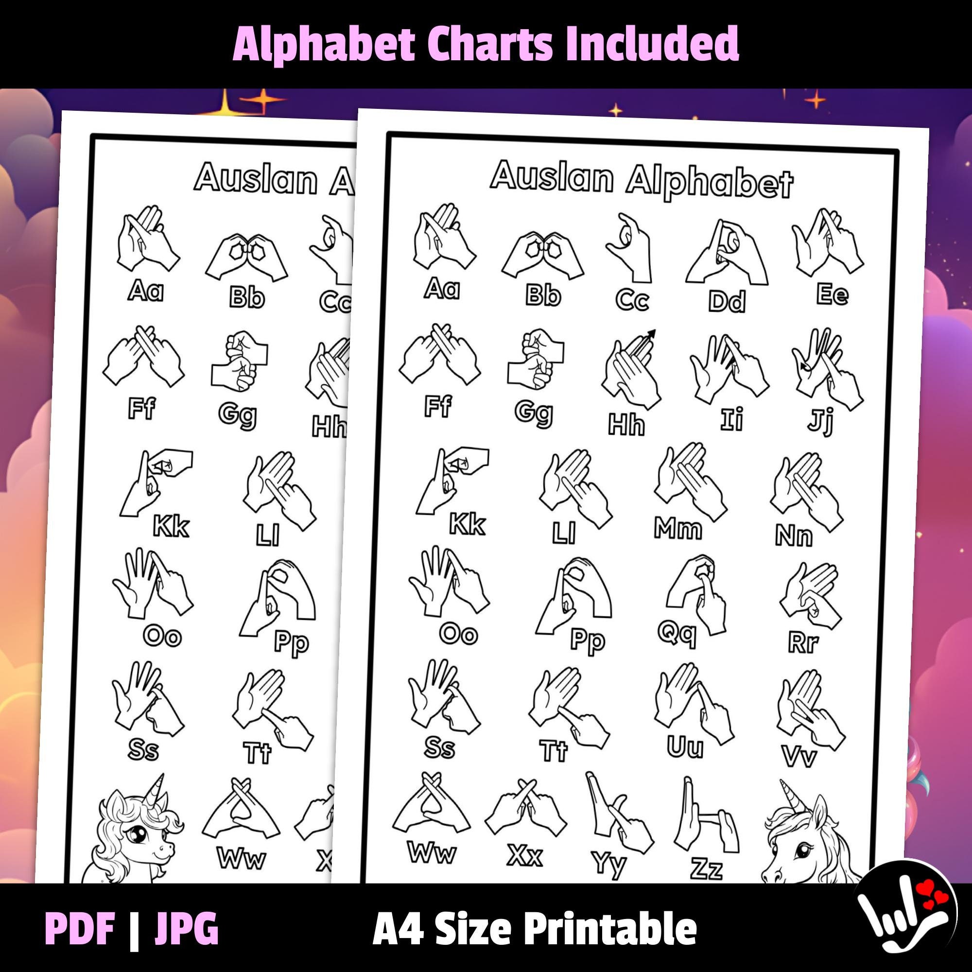 Cute Unicorns Auslan Alphabet Coloring Tracing Activity Pages - Etsy