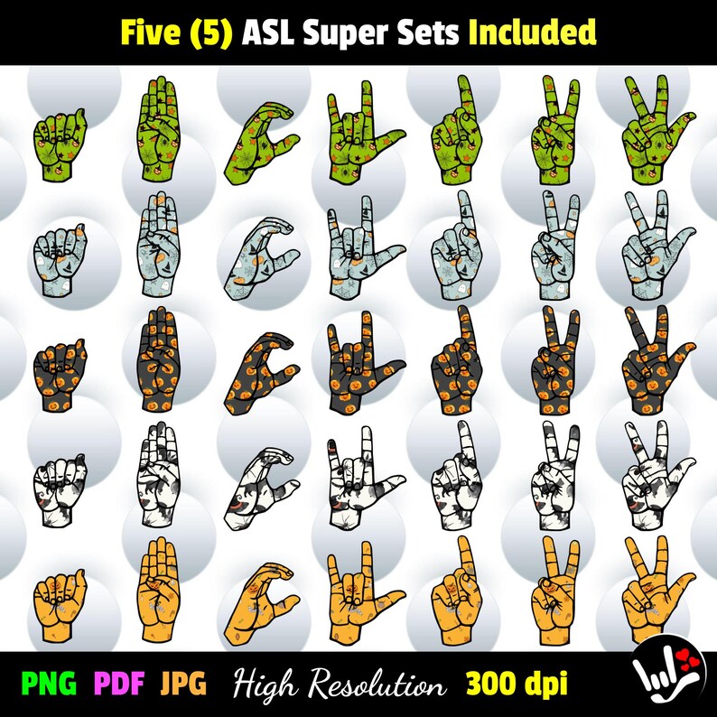 ASL Alphabet Numbers Ilys Halloween Super Sets Clipart - Etsy